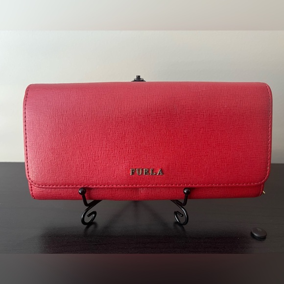 Furla | Bags | Furla Red And Gold Long Wallet | Poshmark